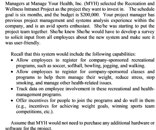 Develop a first version of a project scope statement | Chegg.com