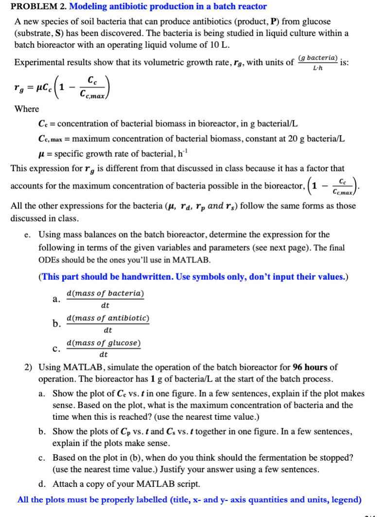 PROBLEM 1. Modeling the concentrations of reactants | Chegg.com