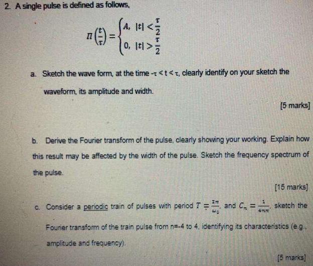 Solved 2. A single pulse is defined as follows, (4. It