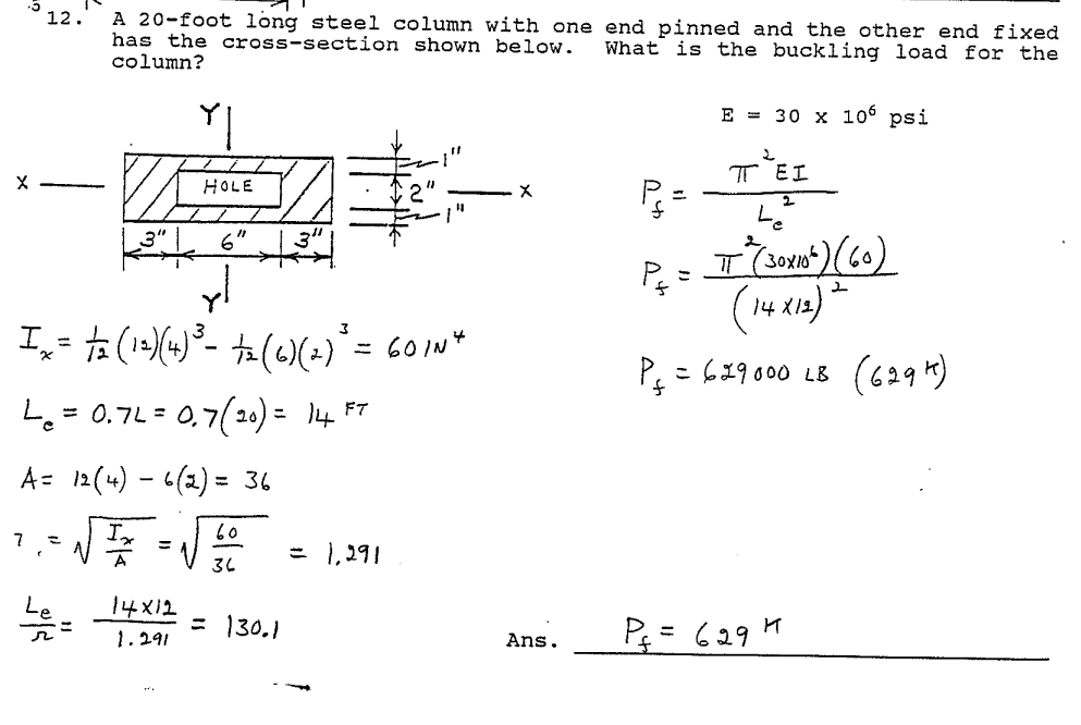 Solved "12. A 20-foot long steel column with one end pinned | Chegg.com