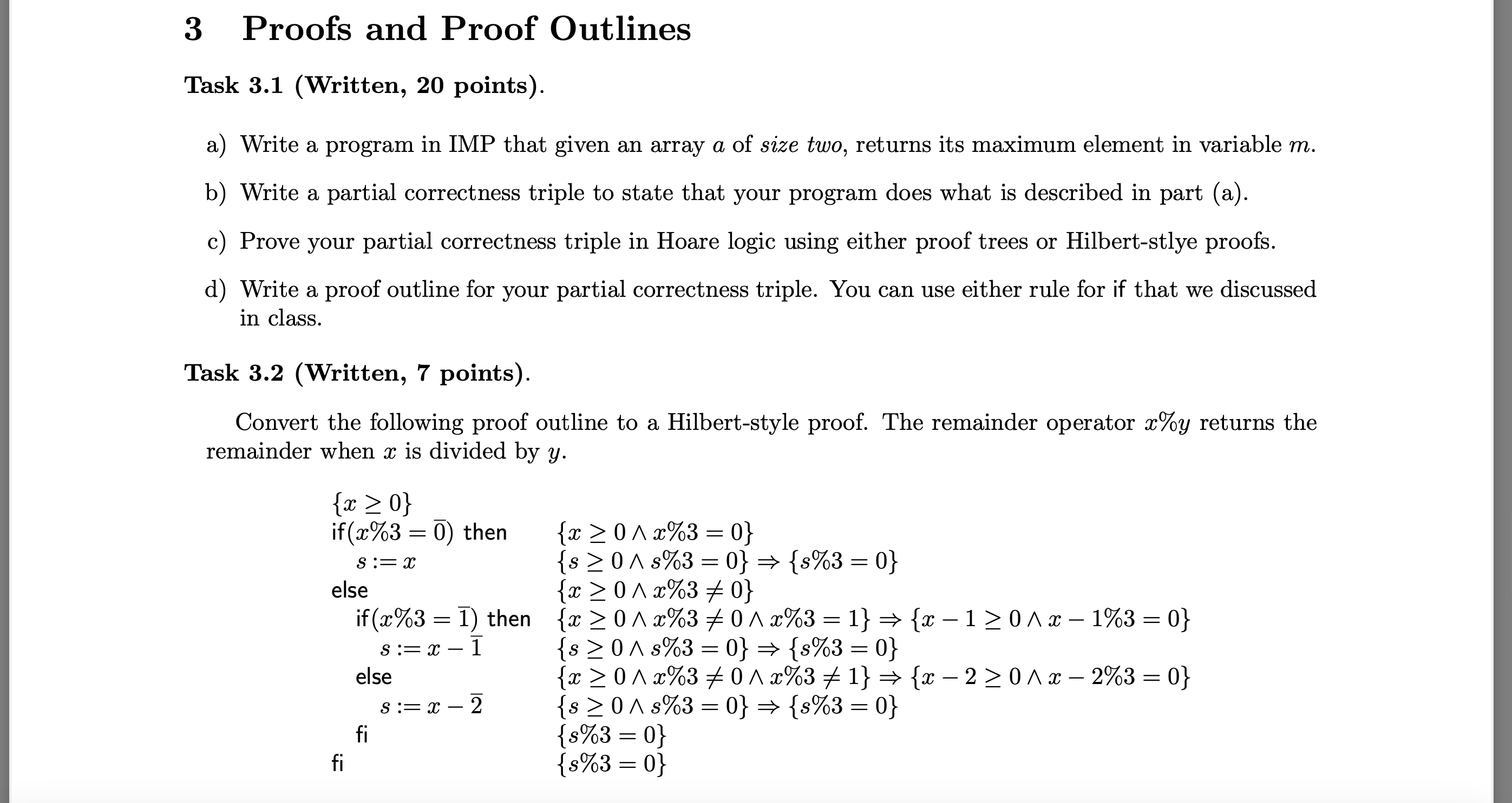 Solved 3 Proofs and Proof Outlines Task 3.1 (Written, 20 | Chegg.com