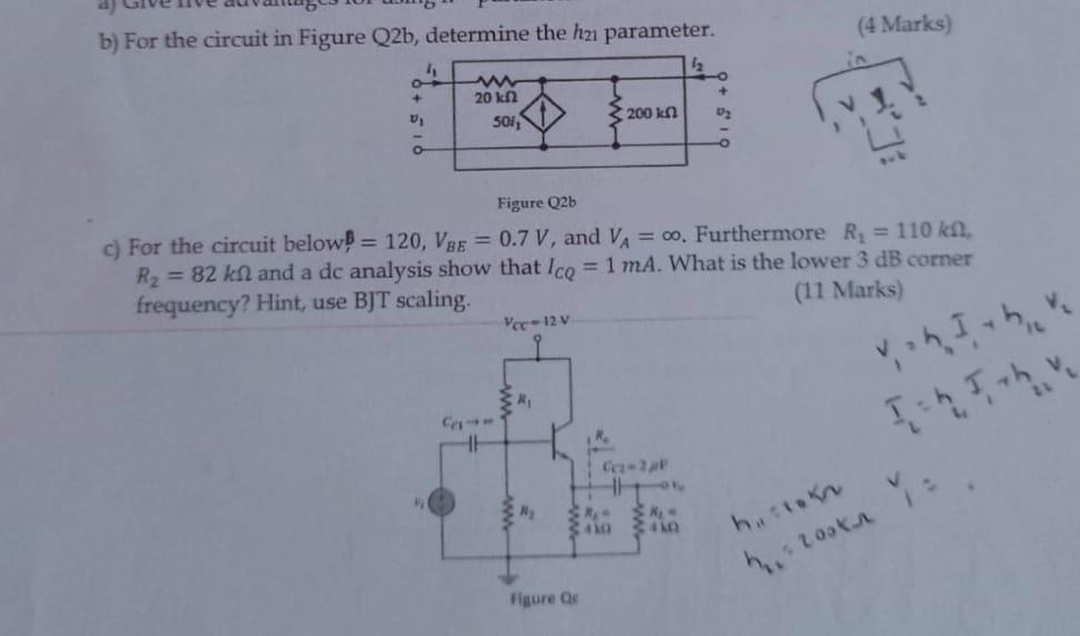 Solved b) For the circuit in Figure Q2b, determine the h21 | Chegg.com