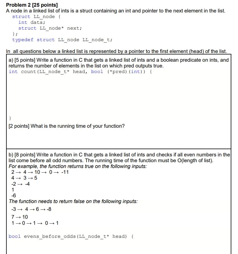 Solved Problem 2 [25 points] A node in a linked list of ints | Chegg.com