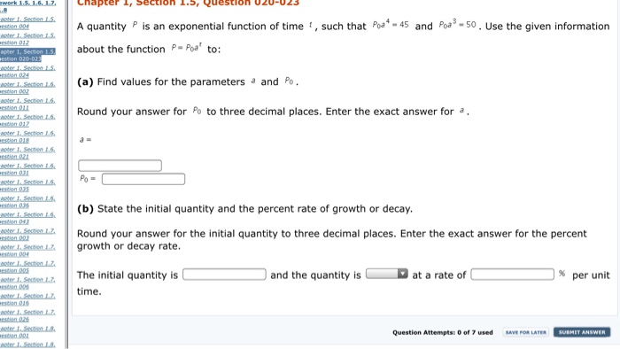 Solved A quantity P is an exponential function of time t, | Chegg.com