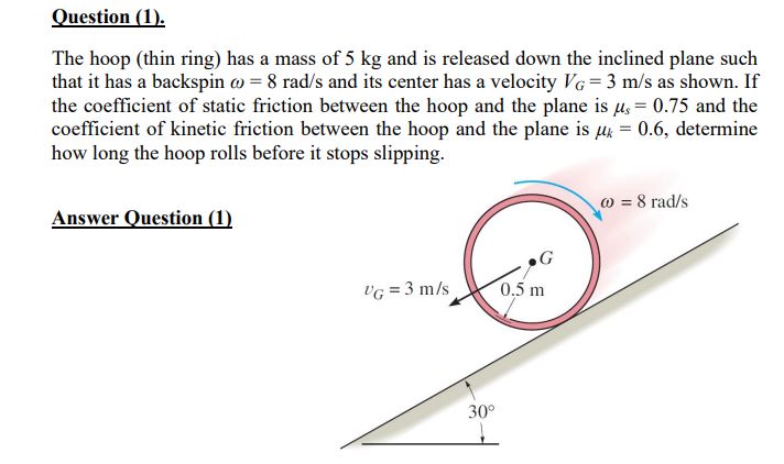 Solved The hoop (thin ring) has a mass of 5 kg and is | Chegg.com