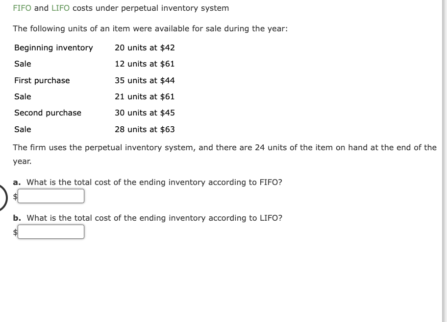 Solved FIFO and LIFO costs under perpetual inventory system | Chegg.com