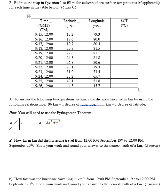 Solved 1. From the latitude and longitude data in the table | Chegg.com