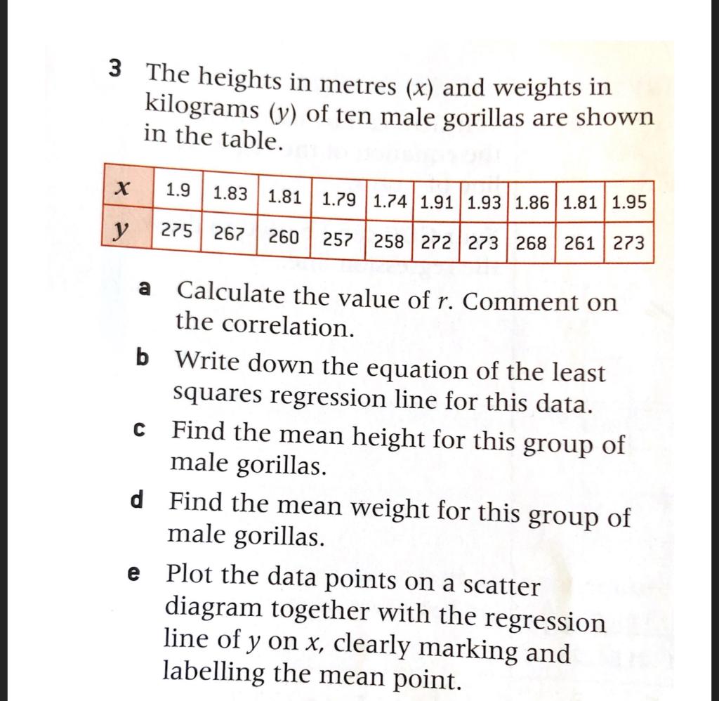 Solved 3 The heights in metres (x) and weights in kilograms | Chegg.com