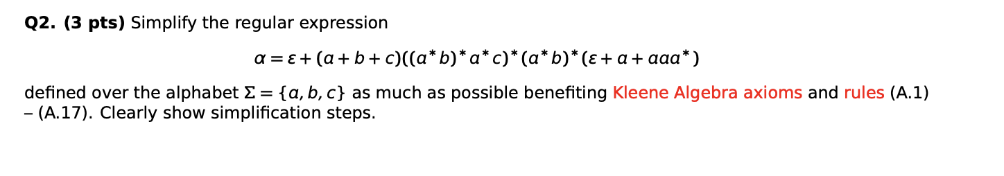 Solved Q2. (3 pts) Simplify the regular expression | Chegg.com