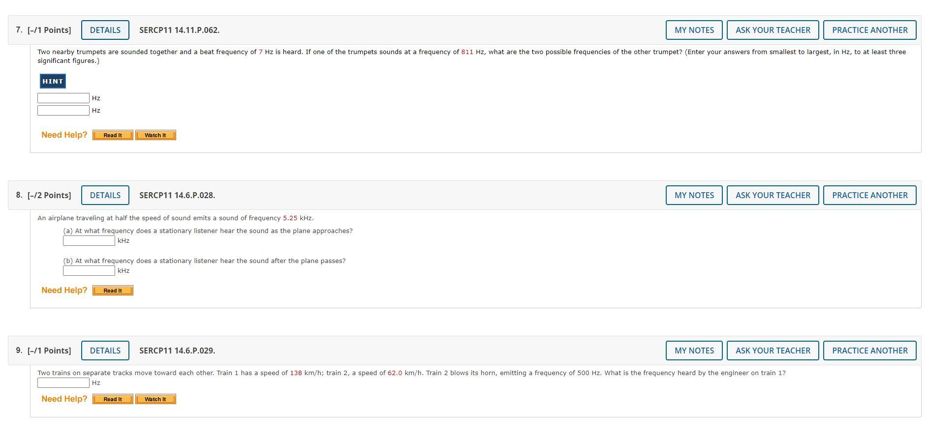 Solved 7. [-/1 Points) DETAILS SERCP11 14.11.P.062. MY NOTES | Chegg.com Solved 7. [-/1 Points) DETAILS SERCP11 14.11.P.062. MY NOTES | Chegg.com
