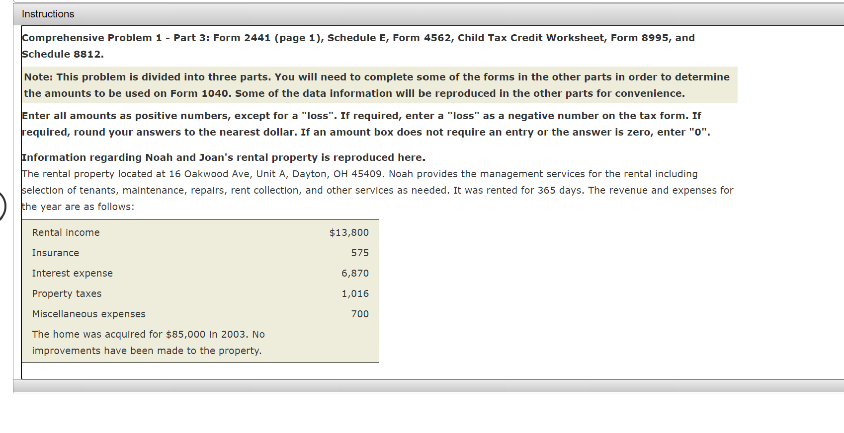 Instructions Comprehensive Problem 1 - Part 3: Form | Chegg.com