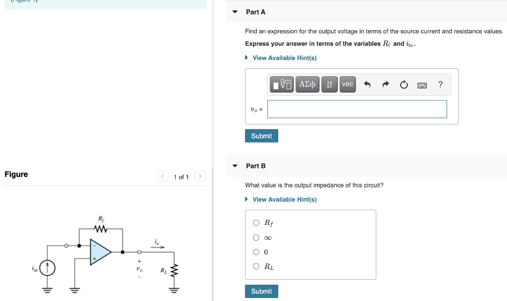 Solved v Part A Find an expression for the output voltage in | Chegg.com