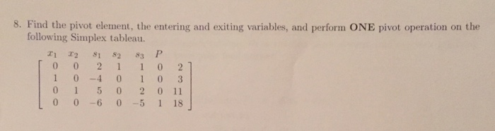 Solved 8. Find the pivot element, the entering and exiting | Chegg.com