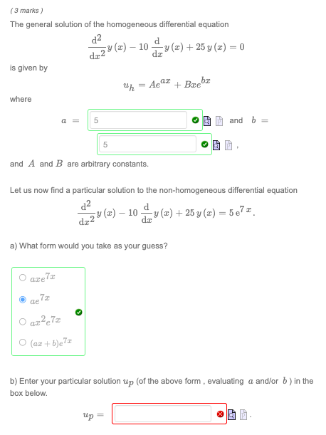 Solved (2 marks) Find a particular solution, yp(z), of the | Chegg.com