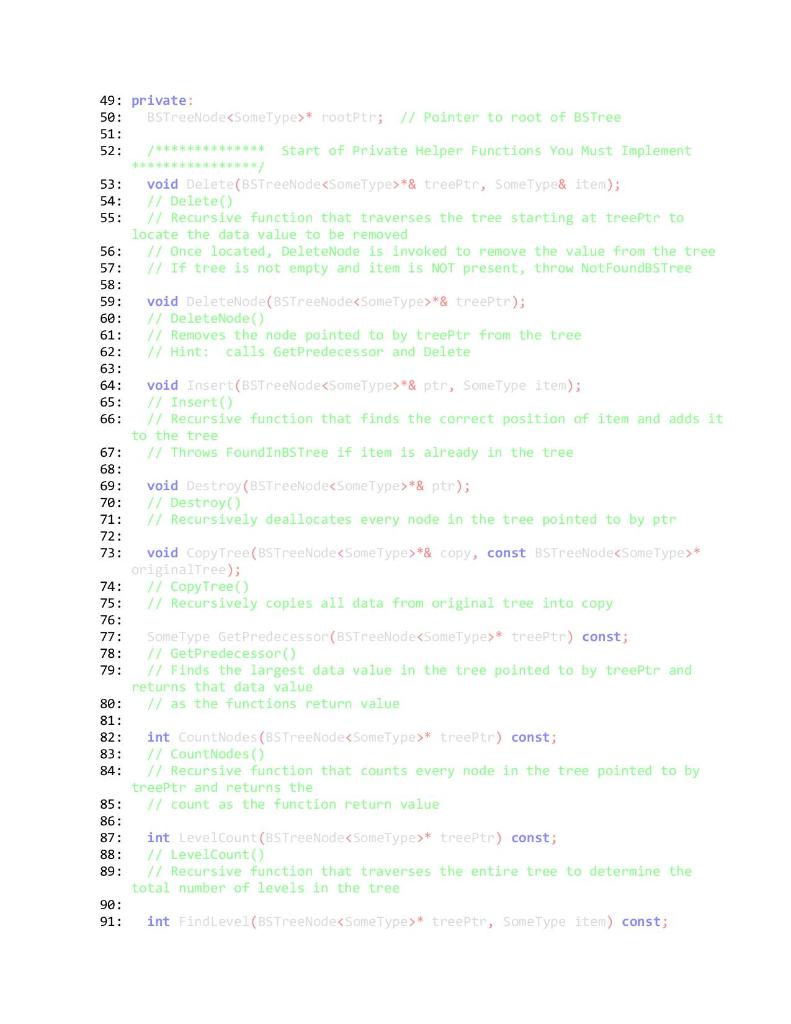 Help writing the .cpp file C++ the bstree.cpp All | Chegg.com