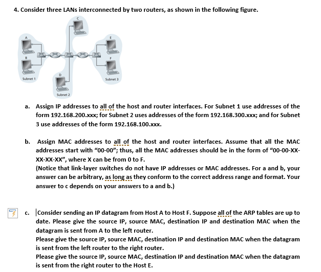 Solved 4. Consider three LANs interconnected by two routers, | Chegg.com