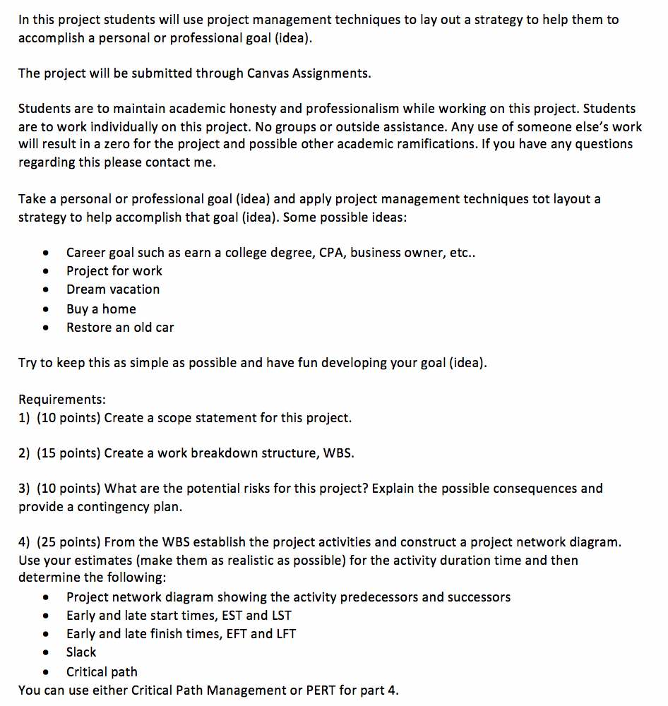 Solved In this project students will use project management | Chegg.com