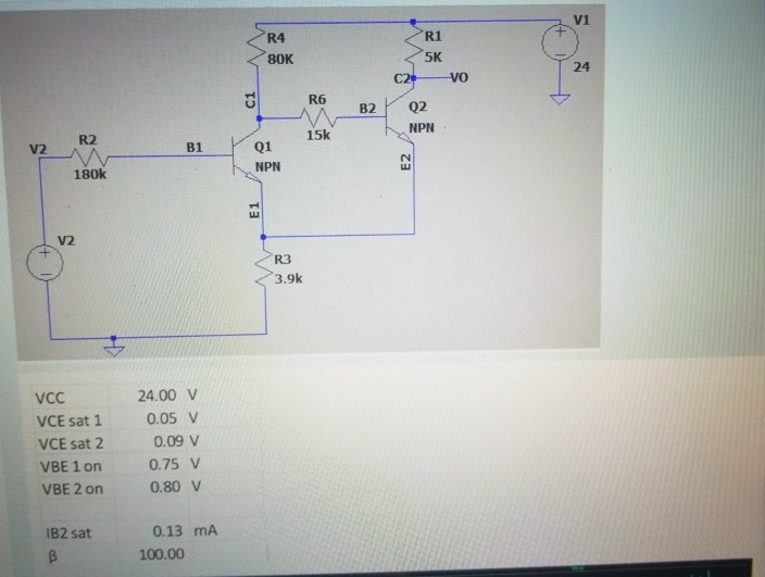 Solved determine : Vo, Vce1, Vce2, voltages in B1,B2, and | Chegg.com