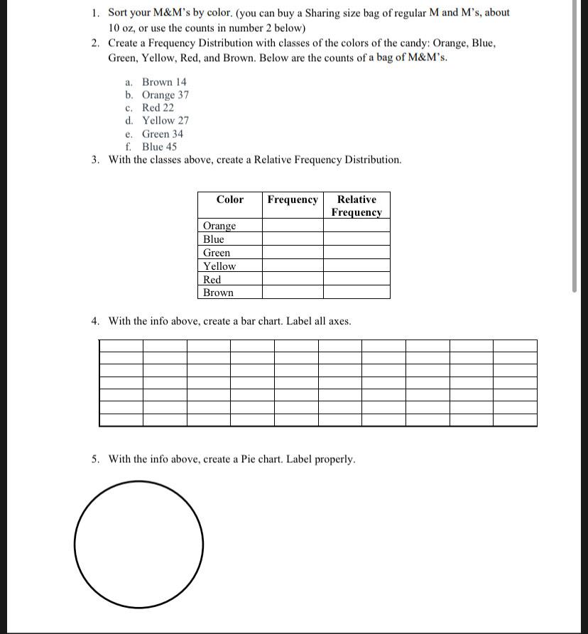 Solved 1. Sort your M&M's by color. (you can buy a Sharing | Chegg.com