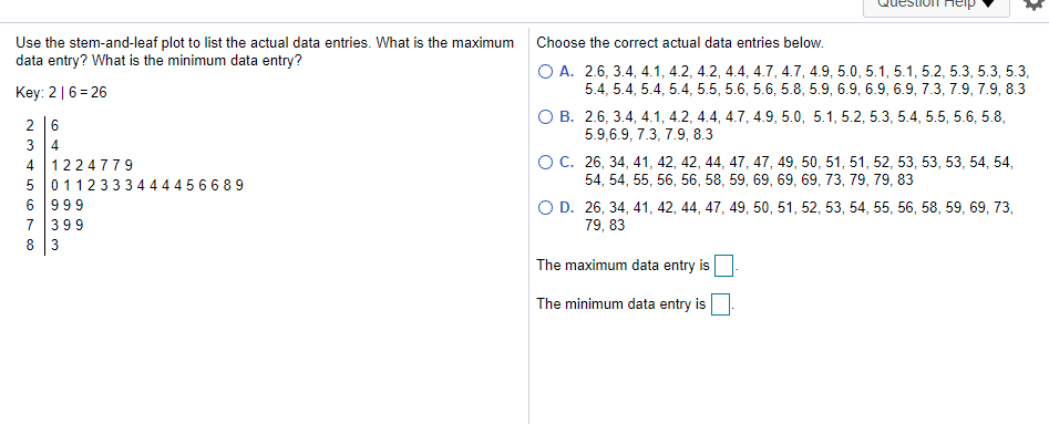Solved neip > Use the stem-and-leaf plot to list the actual | Chegg.com