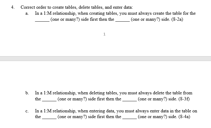 Solved 4. Correct order to create tables, delete tables, and | Chegg.com