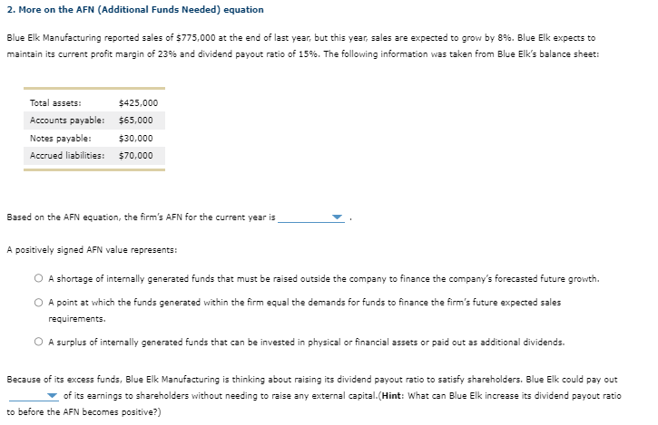 Solved 2. More on the AFN (Additional Funds Needed) equation | Chegg.com
