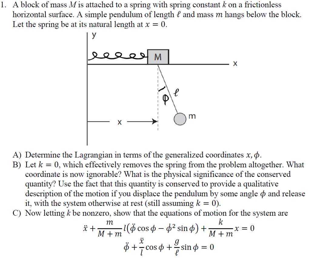 Solved A block of mass M is attached to a spring with spring | Chegg.com