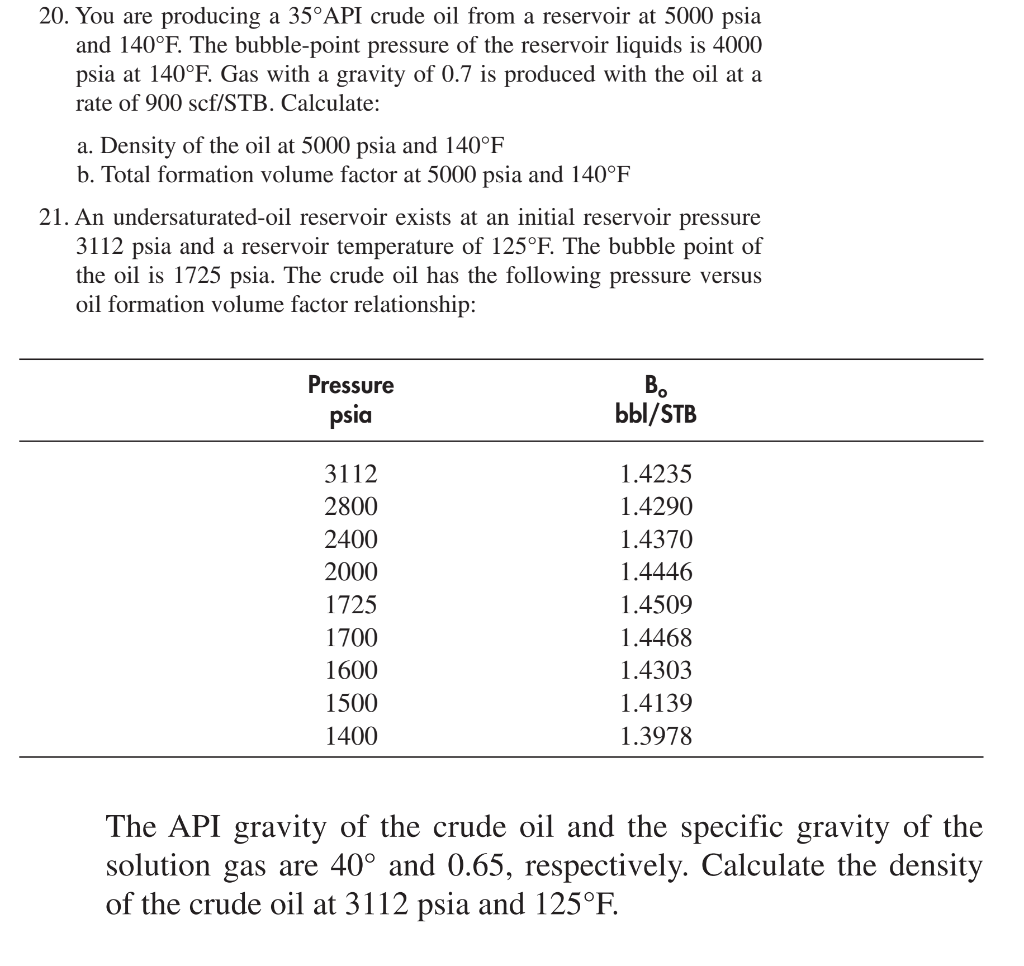Solved 20. You are producing a 35°API crude oil from a | Chegg.com