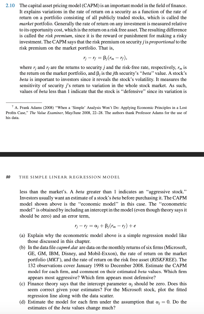 Solved 2.10 The capital asset pricing model (CAPM) is an | Chegg.com