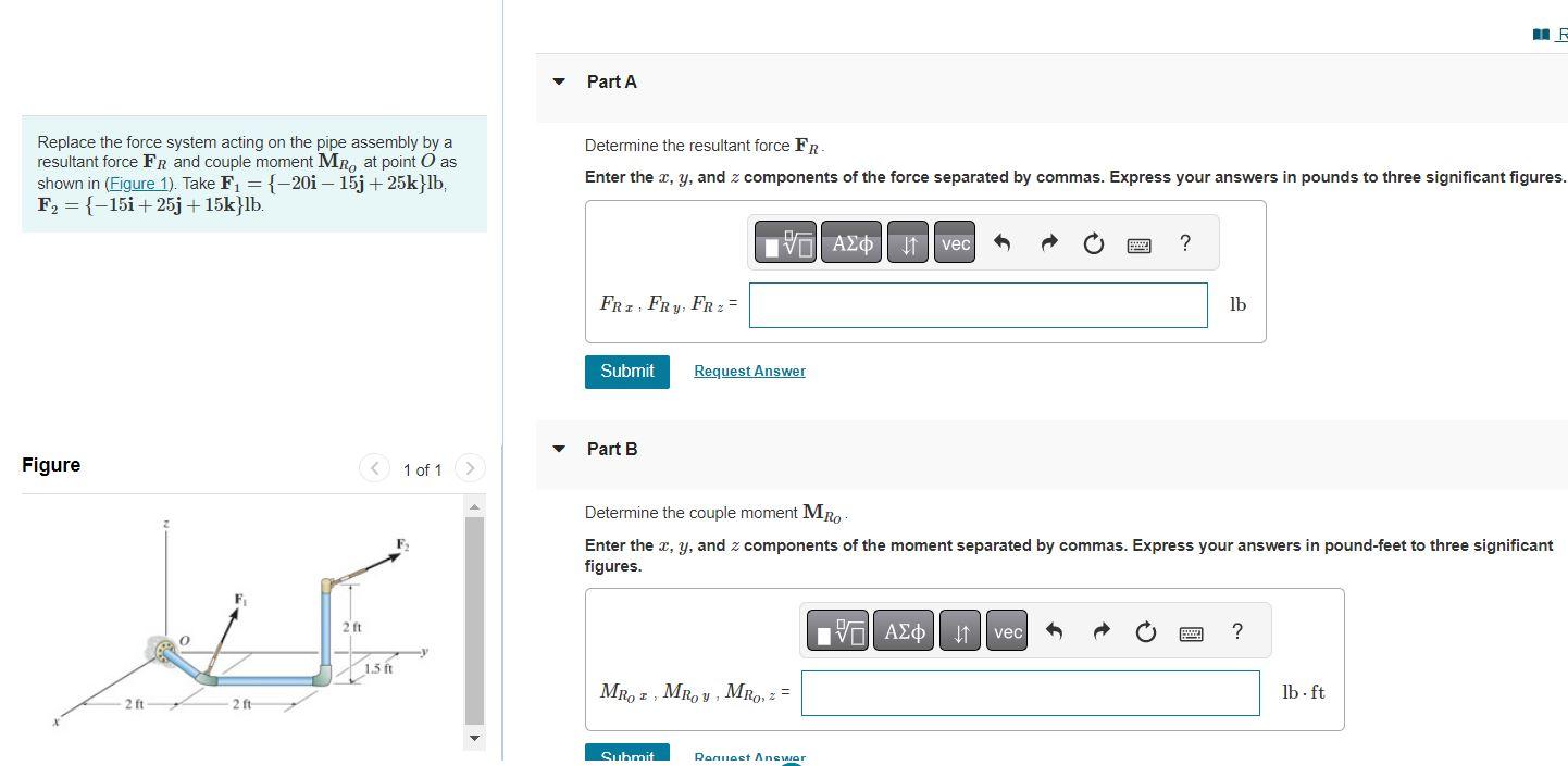 Solved Replace the force system acting on the pipe assembly | Chegg.com