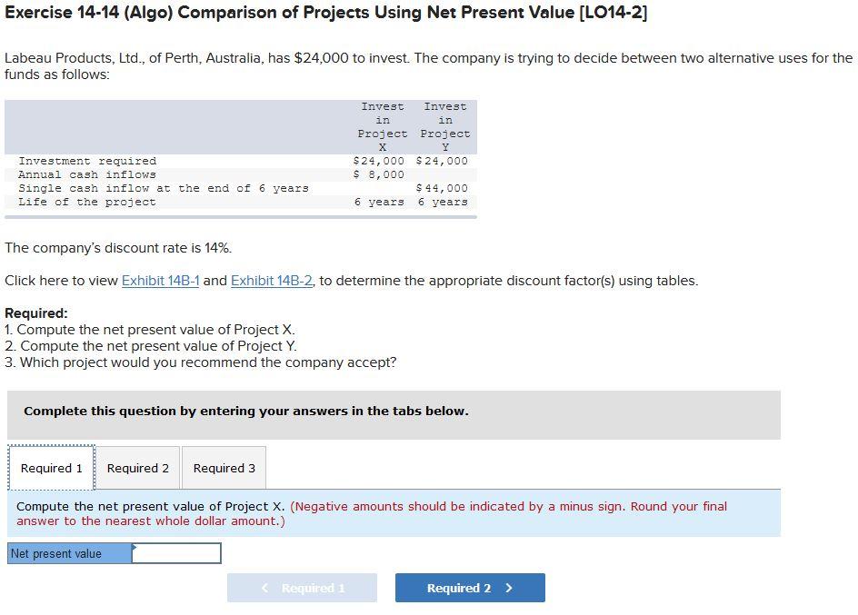 Solved Exercise 14-14 (Algo) Comparison of Projects Using | Chegg.com
