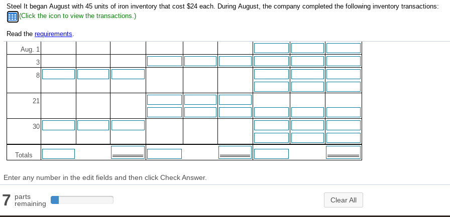 Solved Steel It began August with 45 units of iron inventory | Chegg.com