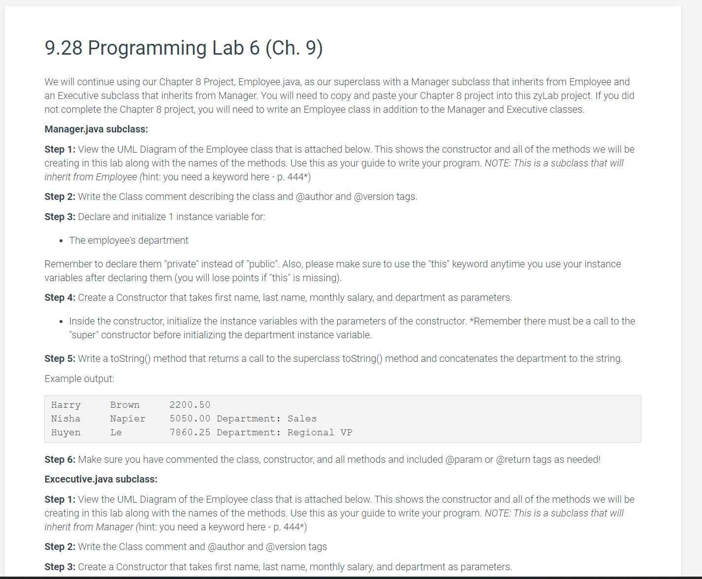 Solved This class will model an Employee with a first name, | Chegg.com