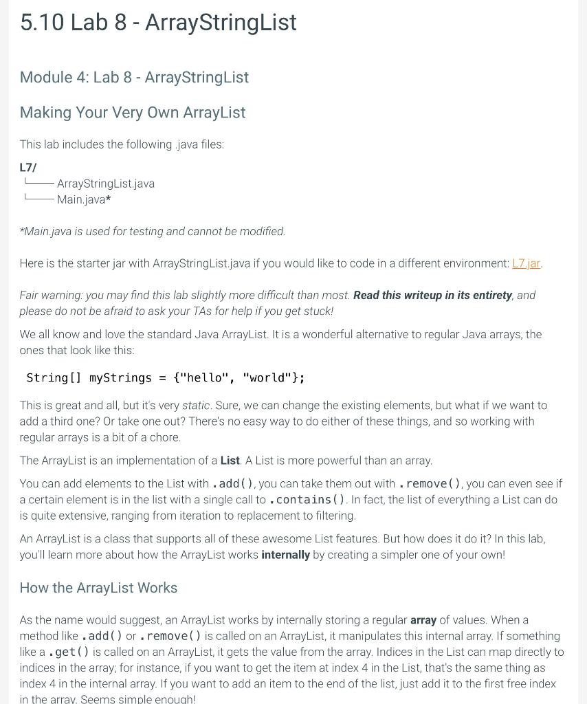 Solved 5.10 Lab 8 - ArrayStringList Module 4: Lab 8 - | Chegg.com