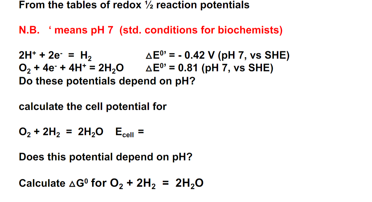 Solved From the tables of redox 12 reaction potentials N.B. | Chegg.com