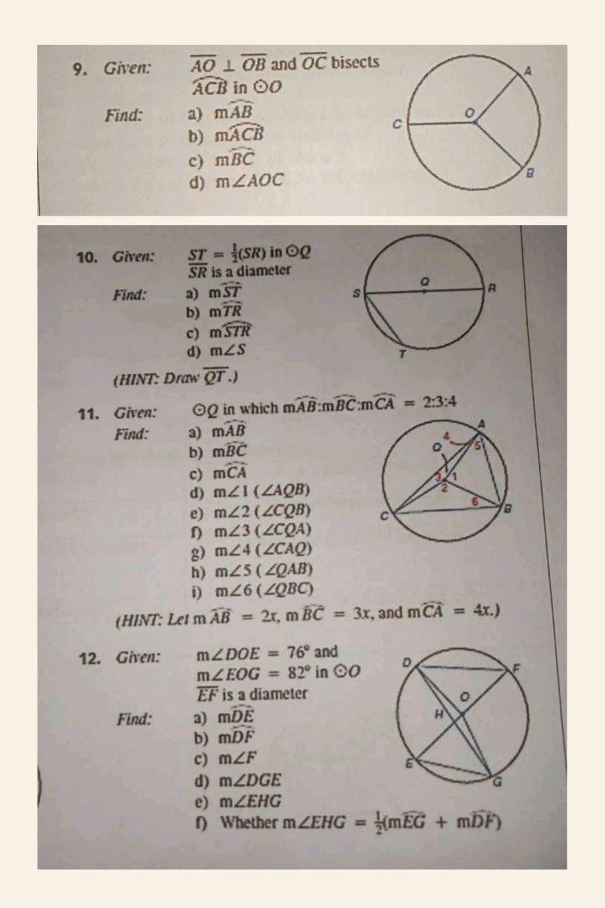 Solved 9. Given: AO 1 OB and OC bisects ACB in Oo Find: с a) | Chegg.com
