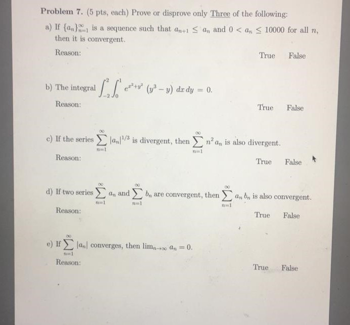 Solved Problem 7. (5 pts, each) Prove or disprove only Three | Chegg.com