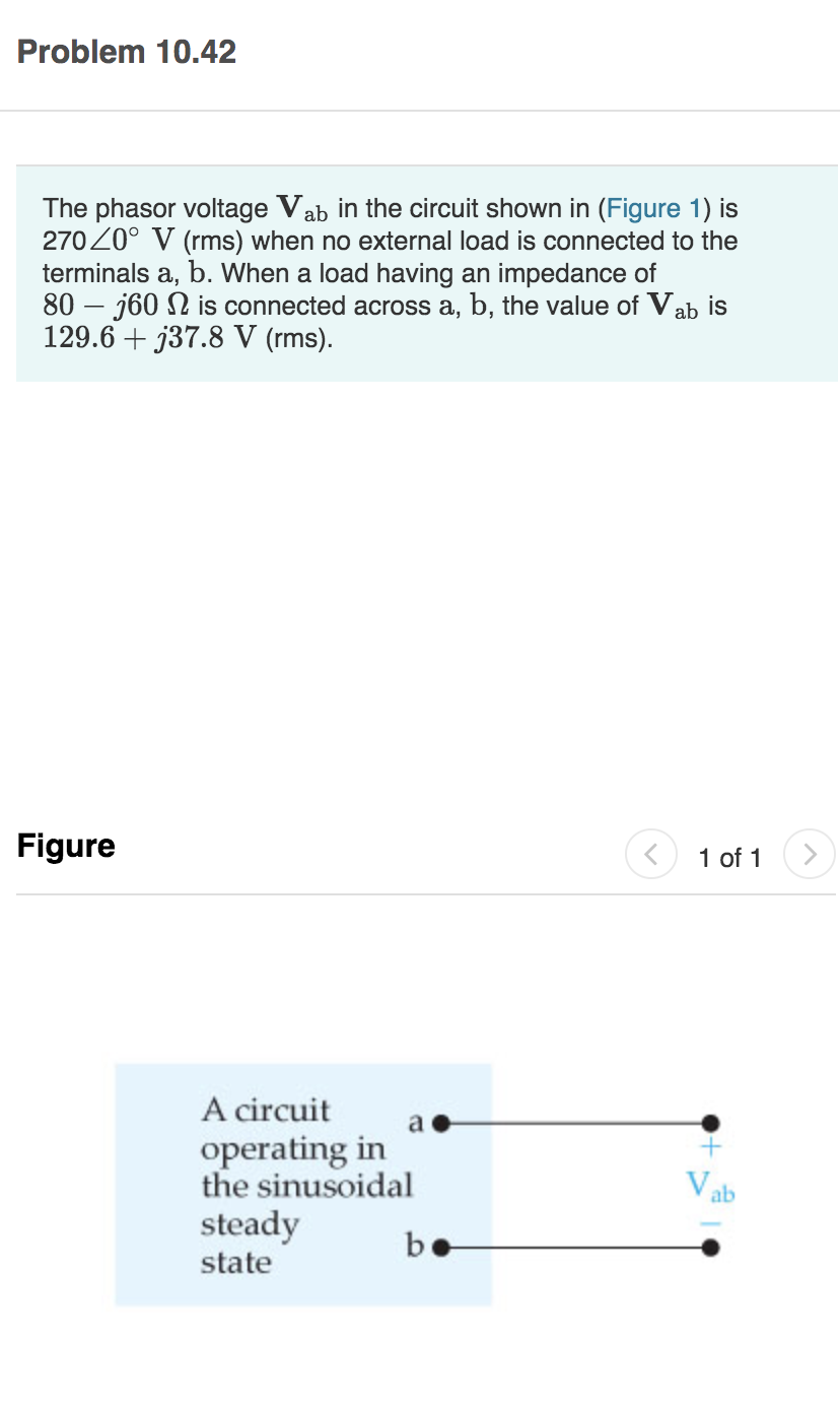 Solved Problem 10.42 The phasor voltage Vab in the circuit | Chegg.com