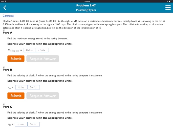 Solved Pad Problem 8.67 Constants Blocks A (mass 6.00 kg) | Chegg.com