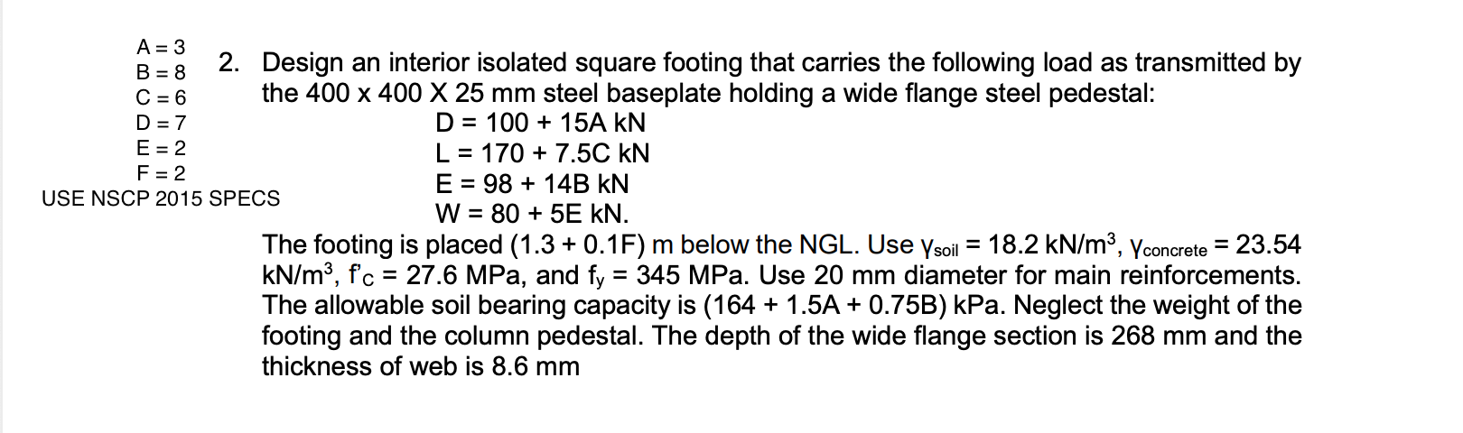 Solved Design an interior isolated square footing that | Chegg.com
