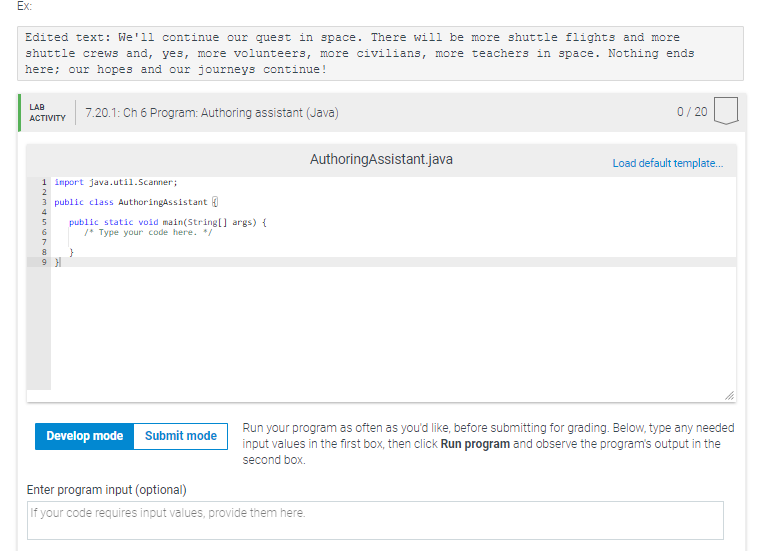 Solved 7.20 Ch 6 Program: Authoring assistant (Java) (1) | Chegg.com