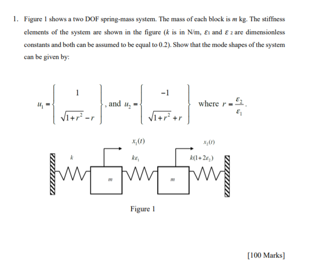 Solved 1. Figure 1 shows a two DOF spring-mass system. The | Chegg.com