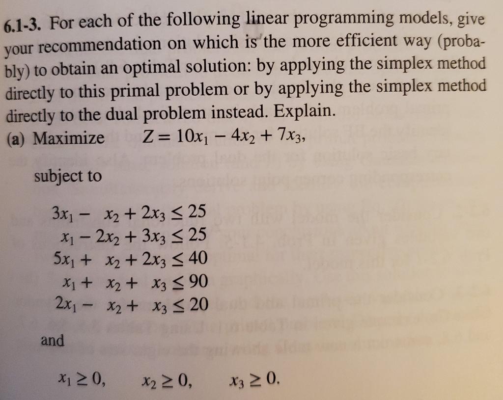 Solved 6.1-3. For each of the following linear programming | Chegg.com