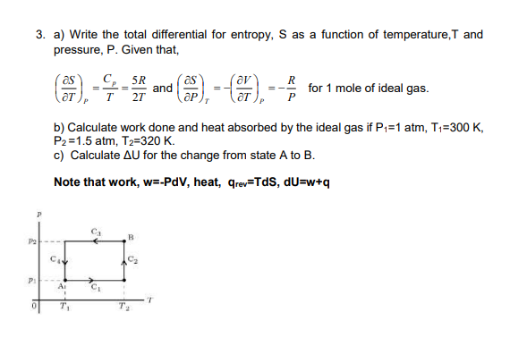 Solved a) ﻿Write the total differential for entropy, S ﻿as a | Chegg.com