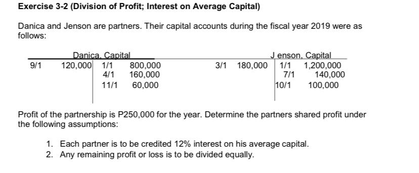 Solved Exercise 3-2 (Division of Profit; Interest on Average | Chegg.com
