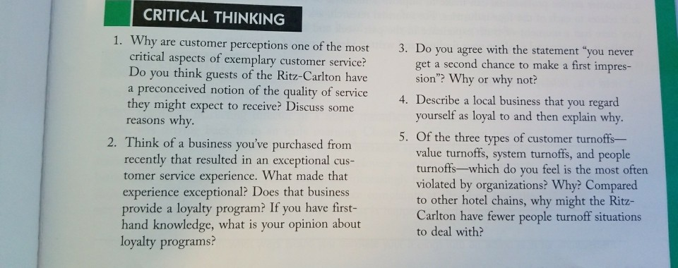 Solved CRITICAL THINKING 1. Why are customer perceptions one | Chegg.com