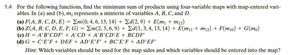 Solved 1.4 For the following functions, find the minimum sum | Chegg.com