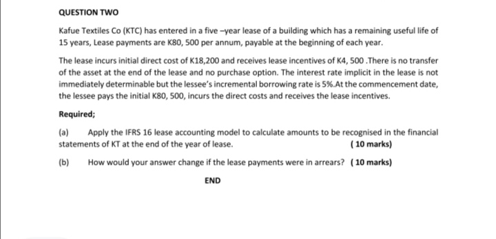 Solved QUESTION TWO Kafue Textiles Co (KTC) has entered in a | Chegg.com