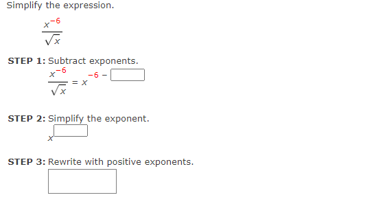 Solved Simplify the expression. xx−6 STEP 1: Subtract | Chegg.com