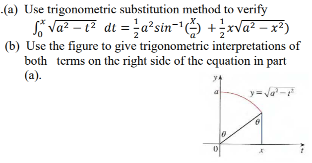 Solved (a) Use trigonometric substitution method to verify | Chegg.com